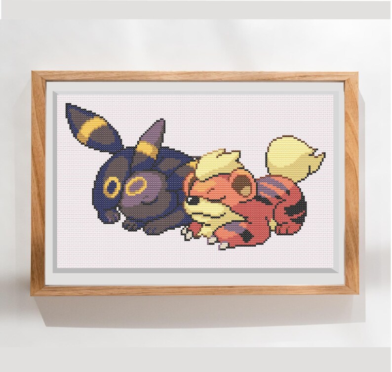 Umbreon & Growlithe Pokemon Sleeping - Modern Colourful Cross Stitch ...