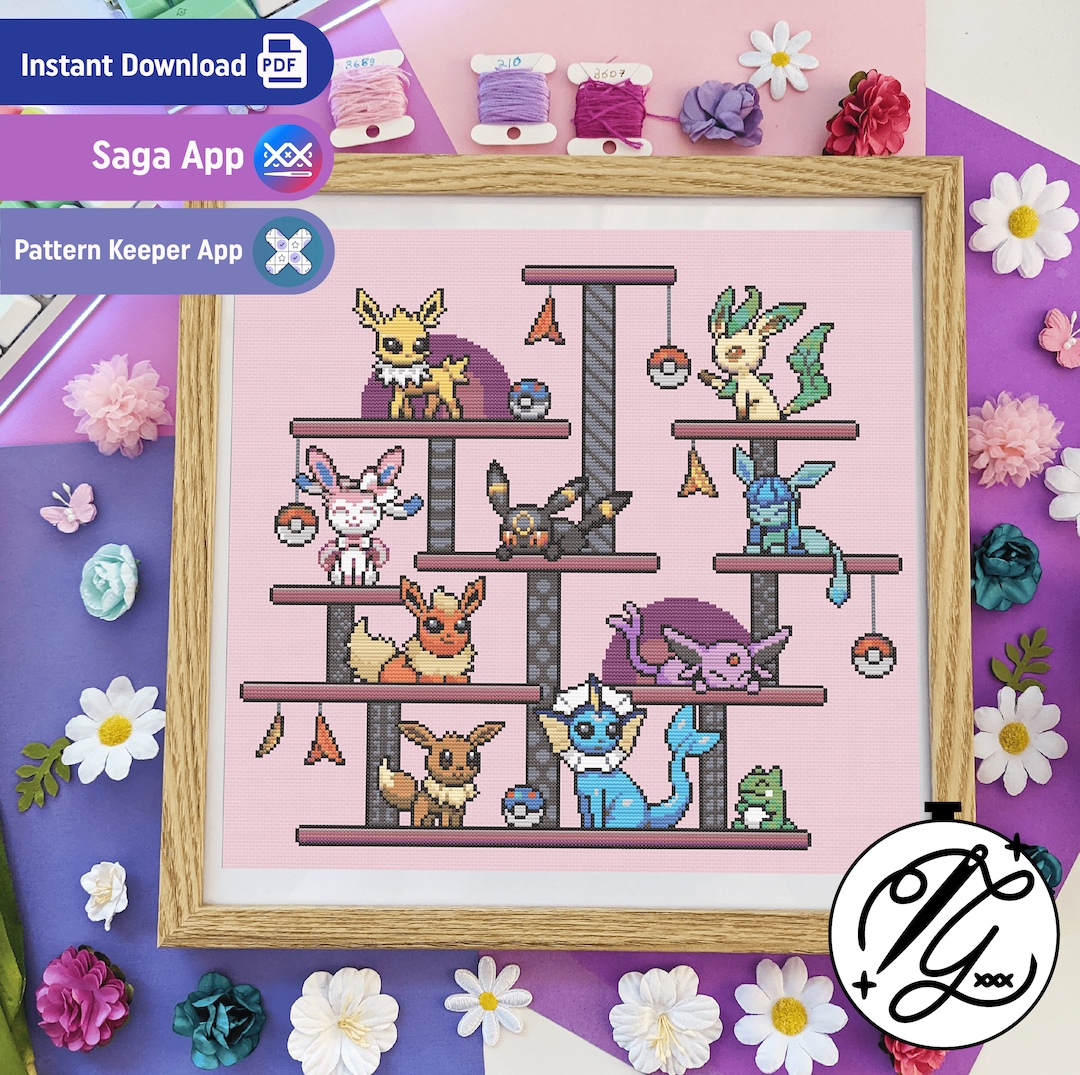 Eeveelutions Café Pattern - Modern Colourful Cross Stitch - Digital PDF ...