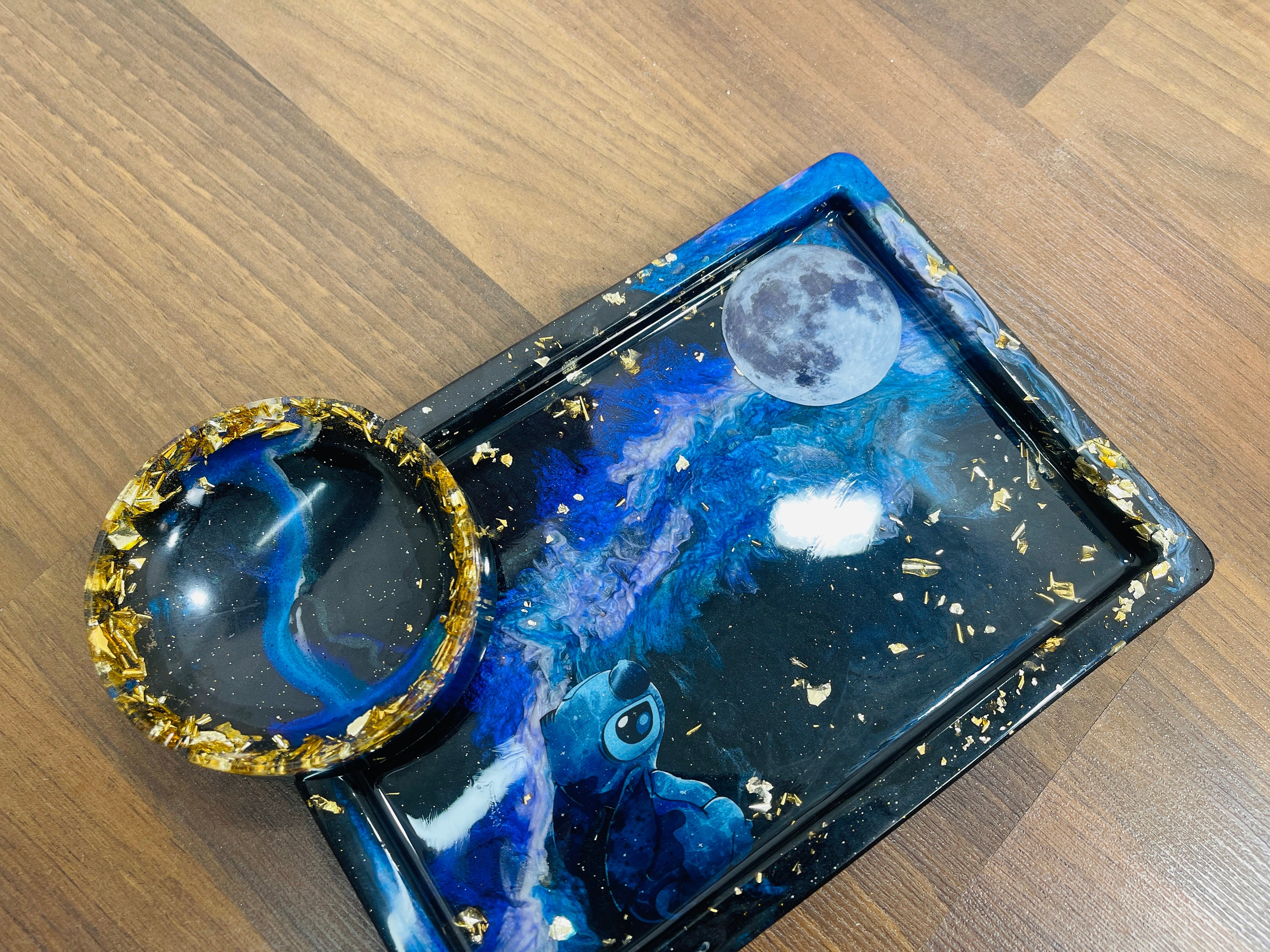 Stitch and Moon Tray Set, Custom Resin Tray Set, Resin Marble Ash Tray ...