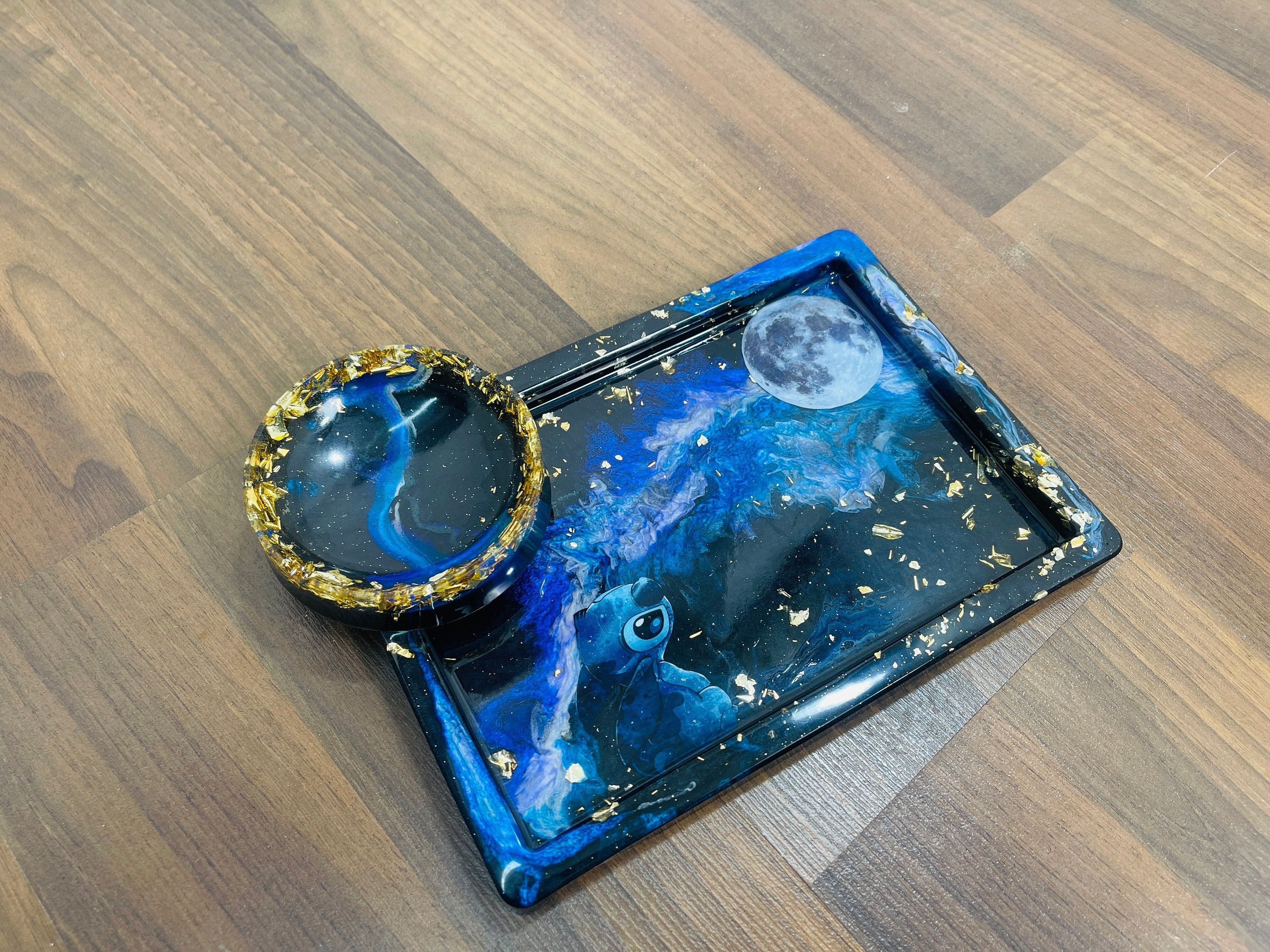 Stitch and Moon Tray Set, Custom Resin Tray Set, Resin Marble Ash Tray ...