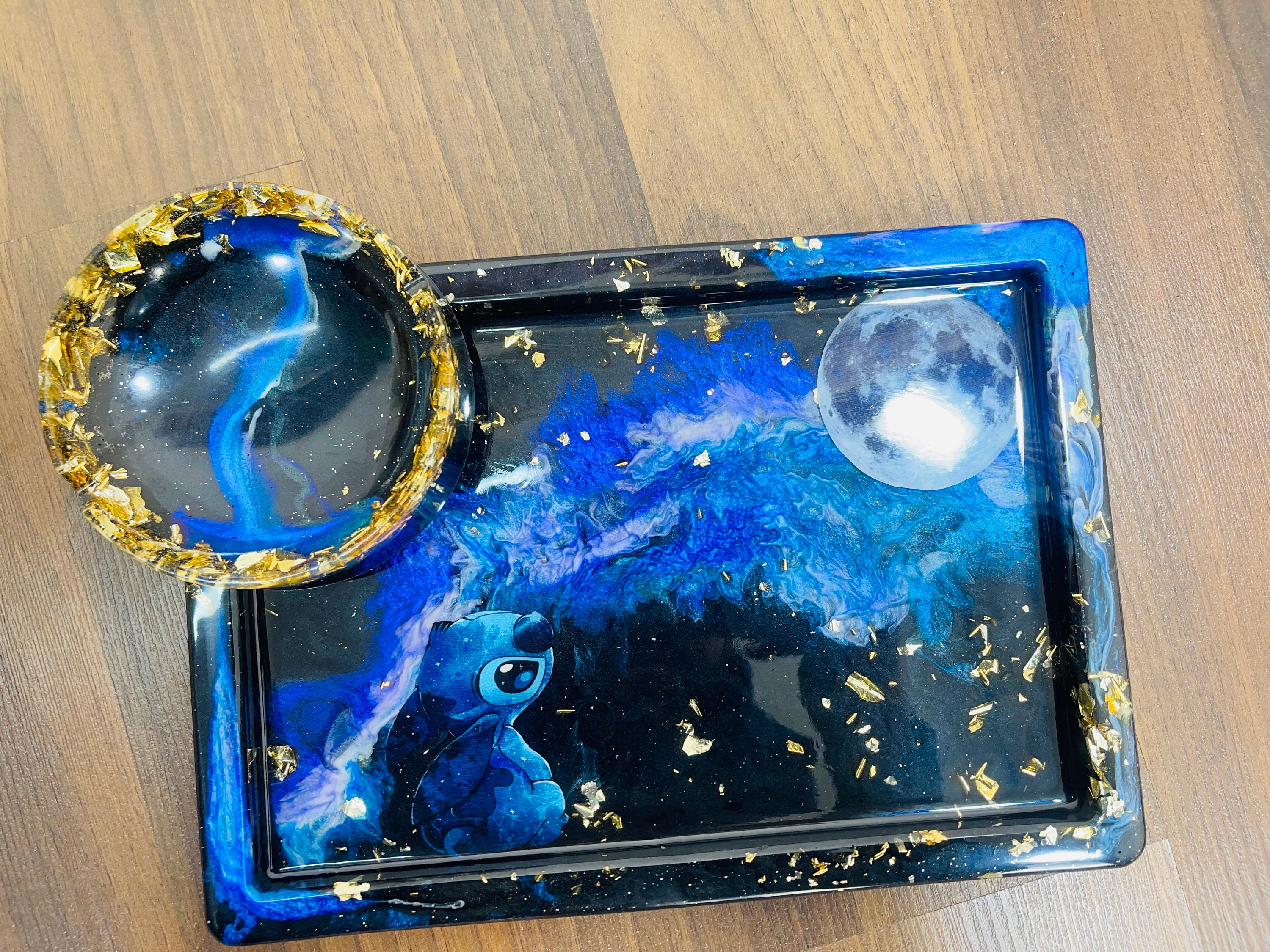 Stitch and Moon Tray Set, Custom Resin Tray Set, Resin Marble Ash Tray ...