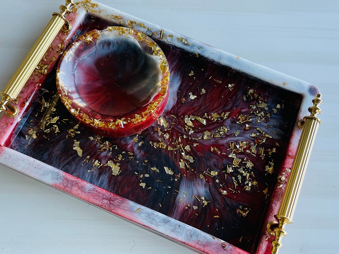 Red Black and White Rolling Tray Set, Resin Rolling Tray With Handles ...