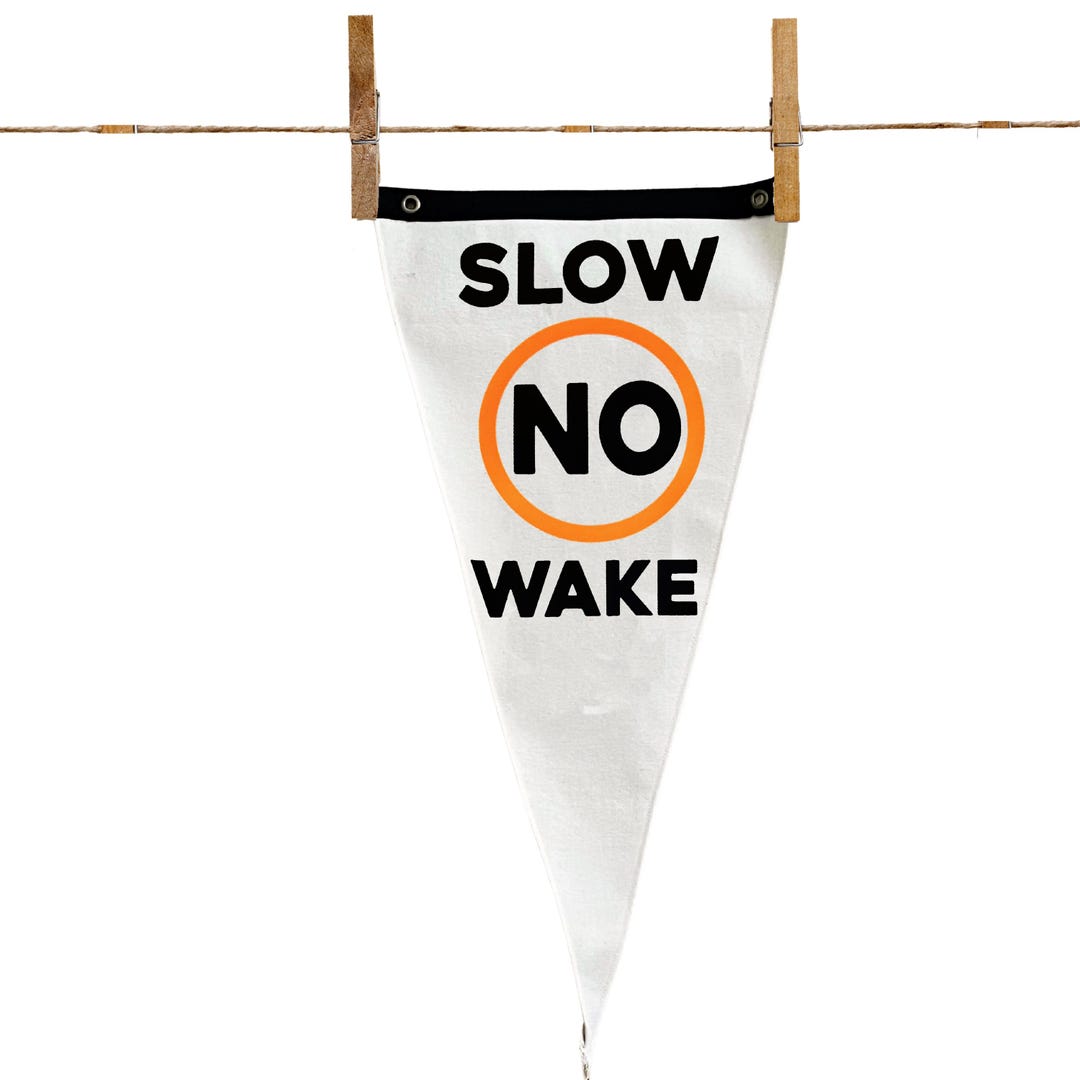 SLOW NO WAKE Vintage Inspired Heavy Canvas Camp Boat Buoy Flag Pennant ...