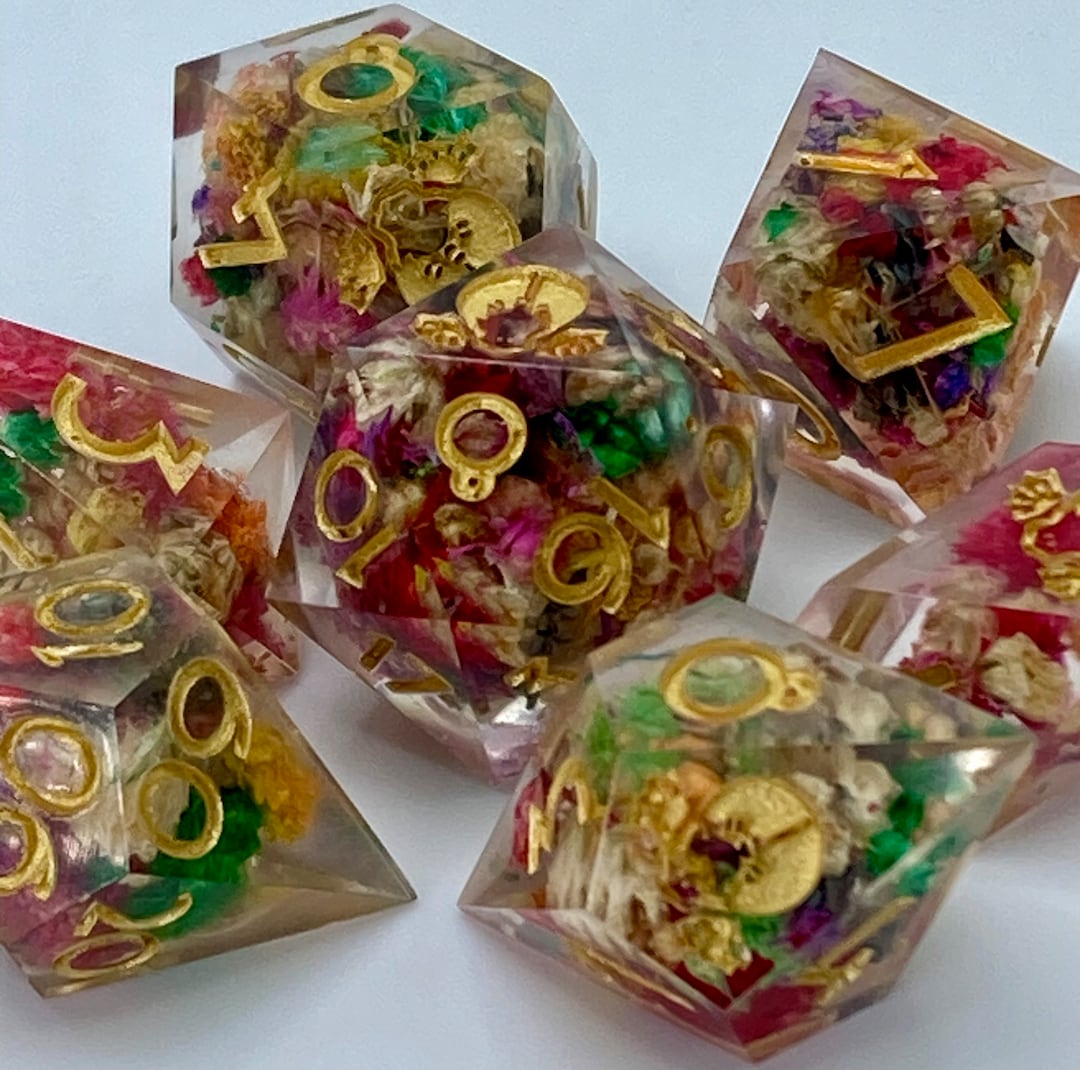 Fae Celebration Flowers, Flower Dice, Floral, Handmade Dice, Sharp Edge ...