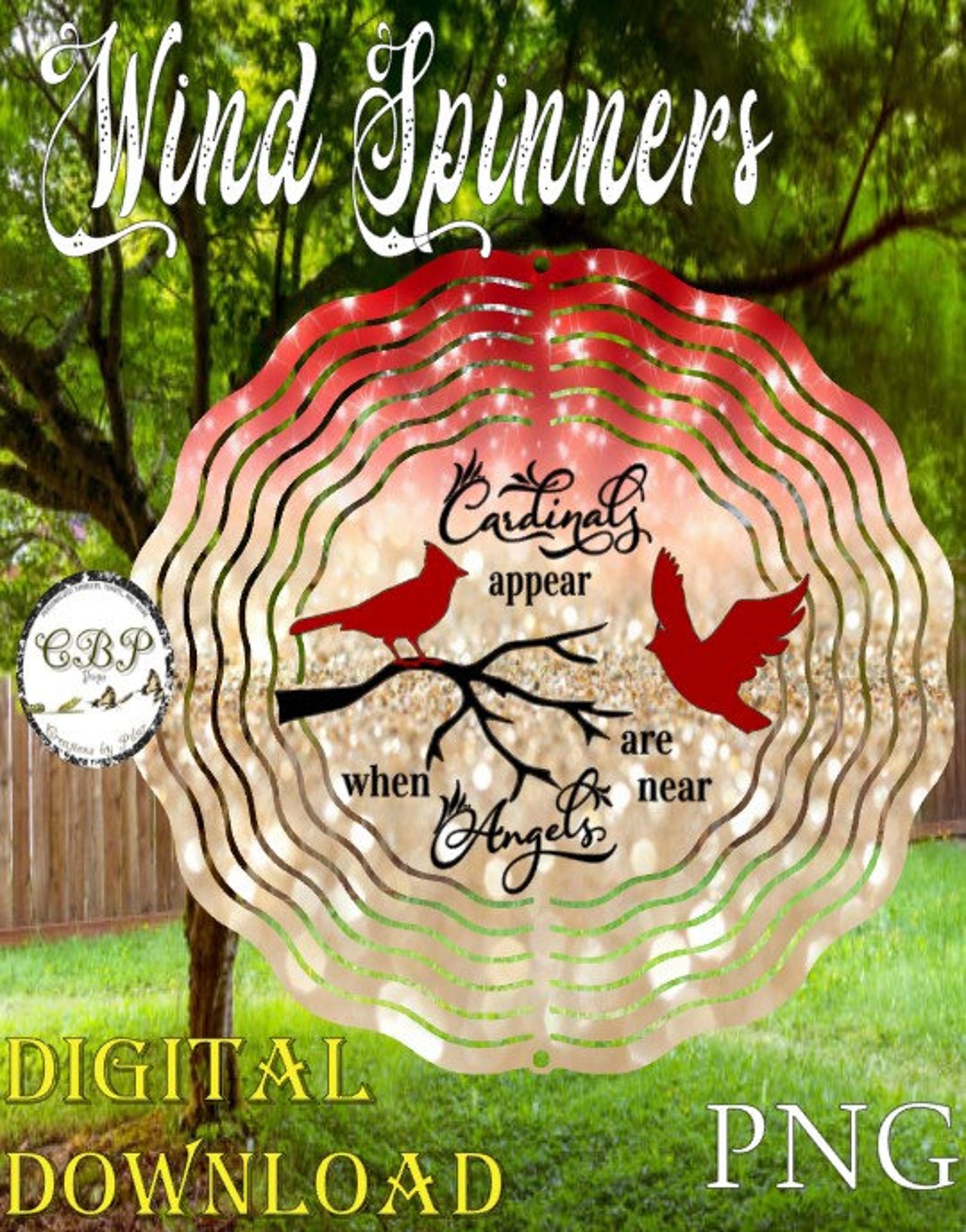 Wind Spinner Sublimation Design Red Cardinals Appear Angels Near PNG 