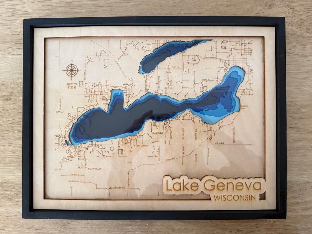 Lake Geneva Wood Map | 3D Topographic Lake Art (15x11.5) - Etsy