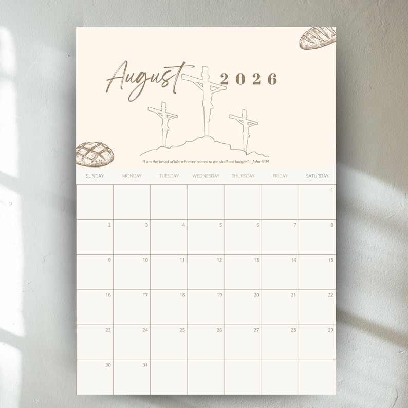 2026 Christlicher Kalender zum Ausdrucken • Bibel Vers Illustrationen ...