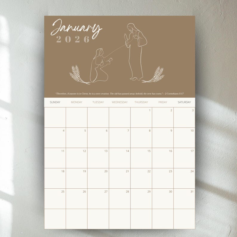 2026 Christlicher Kalender zum Ausdrucken • Bibel Vers Illustrationen ...