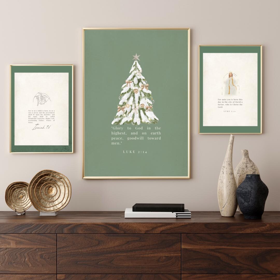 Christian Christmas Wall Art Set Bible Verse Prints Jesus Birth Decor ...