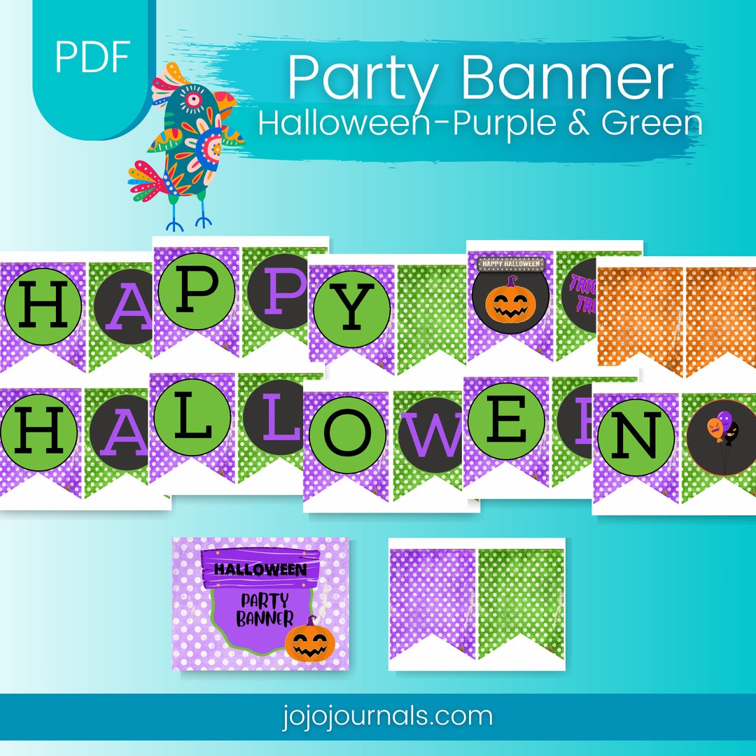 Halloween Party Banner Printable – Purple Green Orange PDF Bunting ...