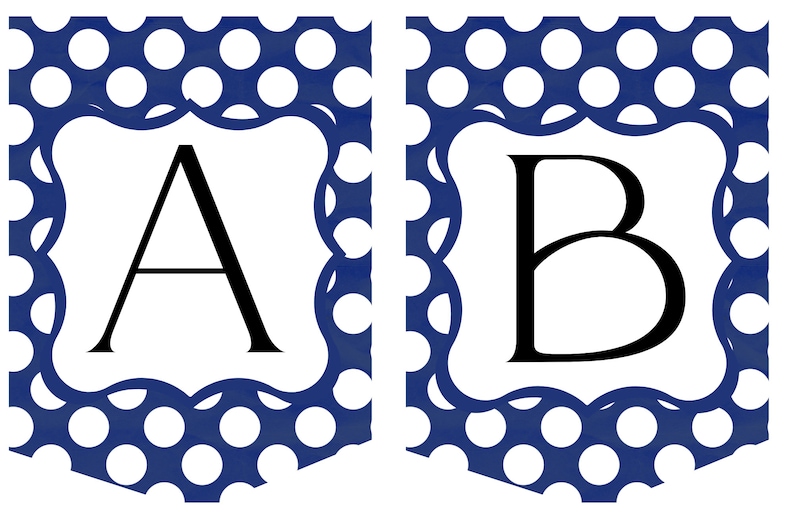 Printable Alphabet Banner A-Z Letters for Party Decor, Blue Polka Dot ...