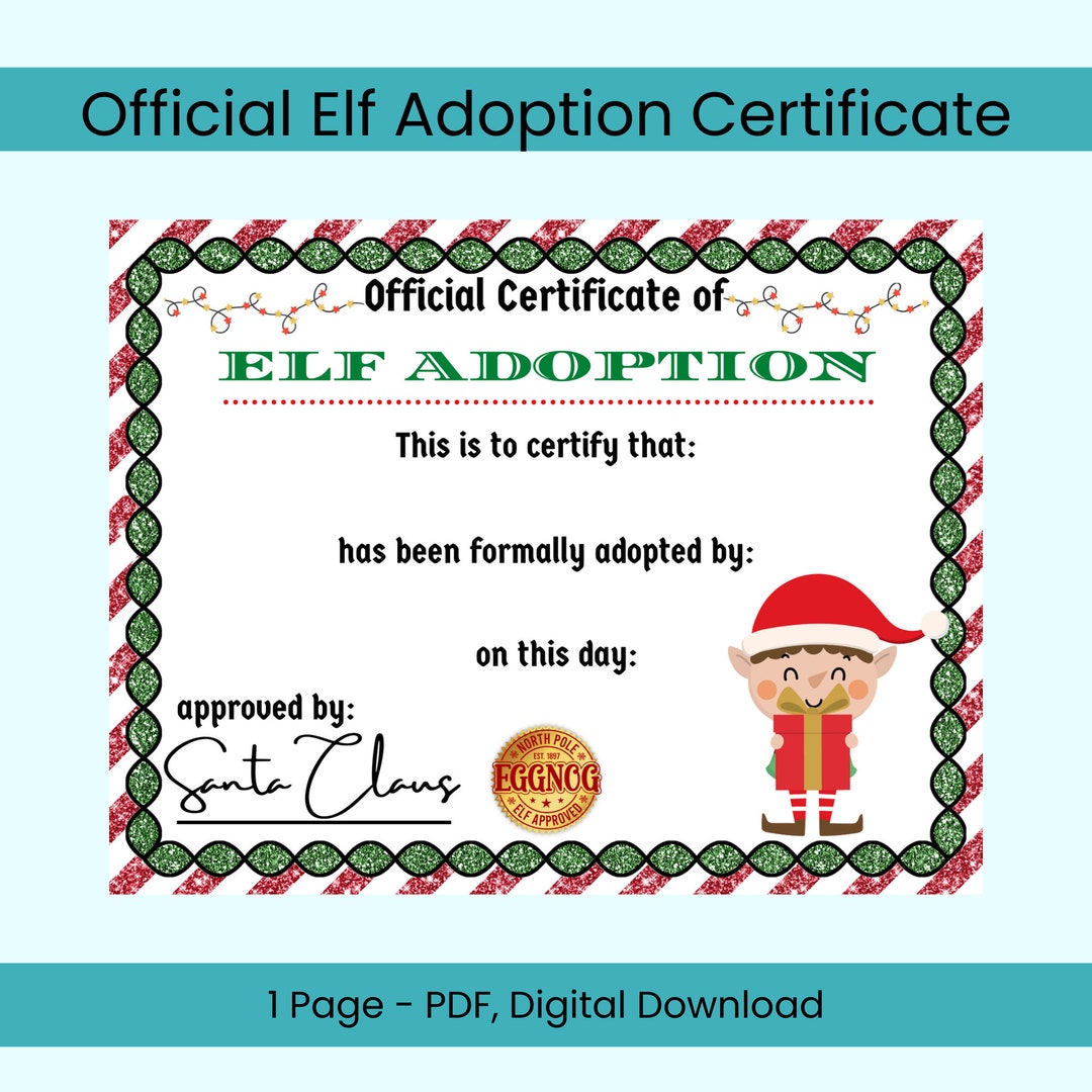 Editable Elf Adoption Certificate Template - Whimsical Red & Green ...