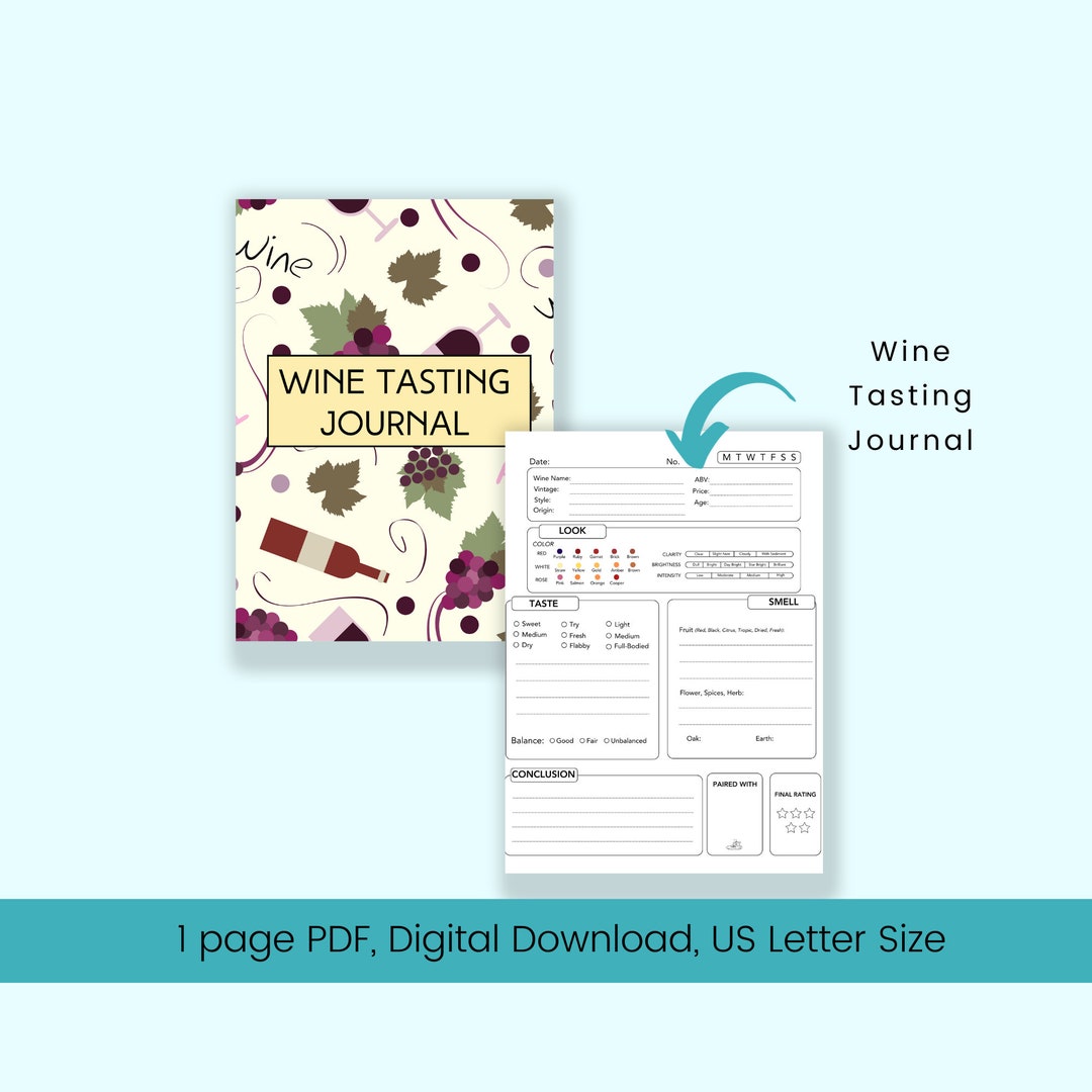 Wine Tasting Journal Printable: US Letter Tasting Notes (PDF Download ...