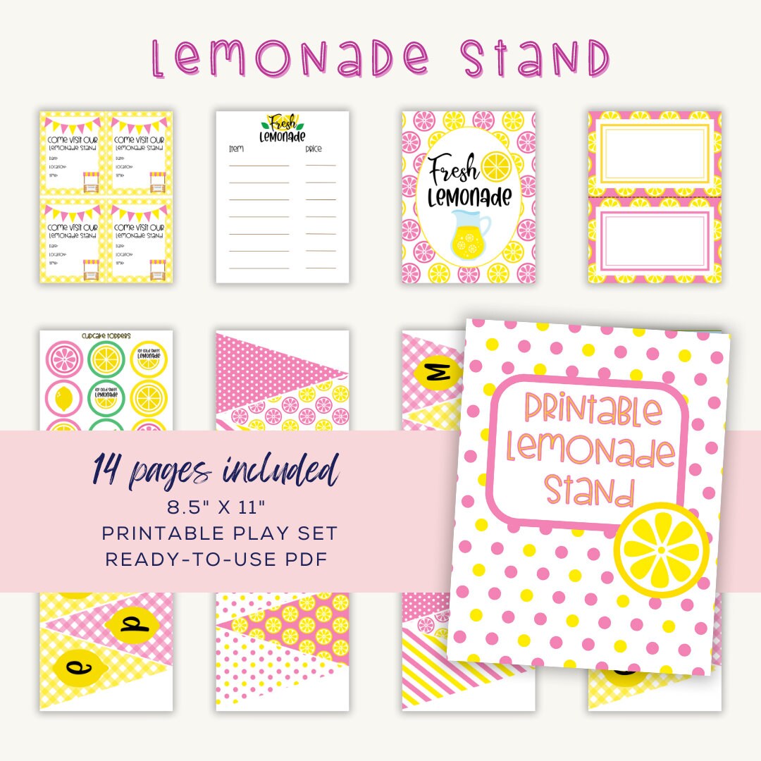 Lemonade Stand Pretend Play, Printable Bundle Kit for Kids, Digital ...