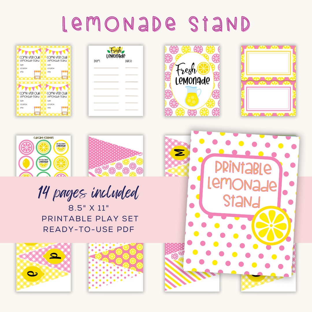 Lemonade Stand Pretend Play, Printable Bundle Kit for Kids, Digital ...