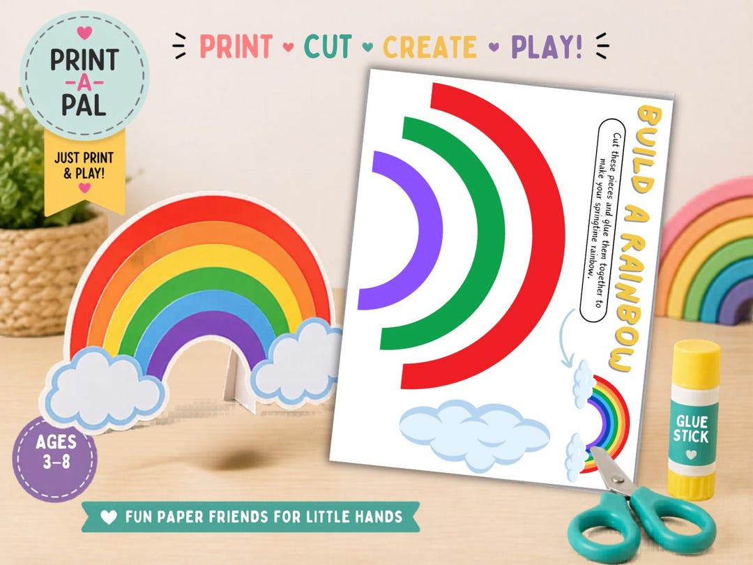 Print-a-pal Rainbow Printable | Cut and Paste Animal Activity | DIY ...