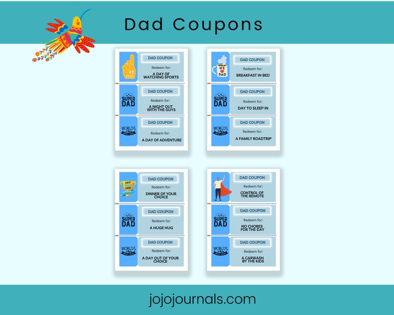 Printable Dad Coupons – Father’s Day Gift, DIY Coupon Book for Dad, 12 ...