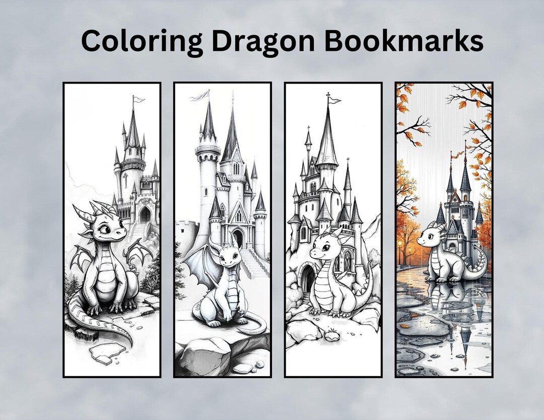 Printable Dragon Coloring Bookmarks, Castle Fantasy Bookmarks for ...