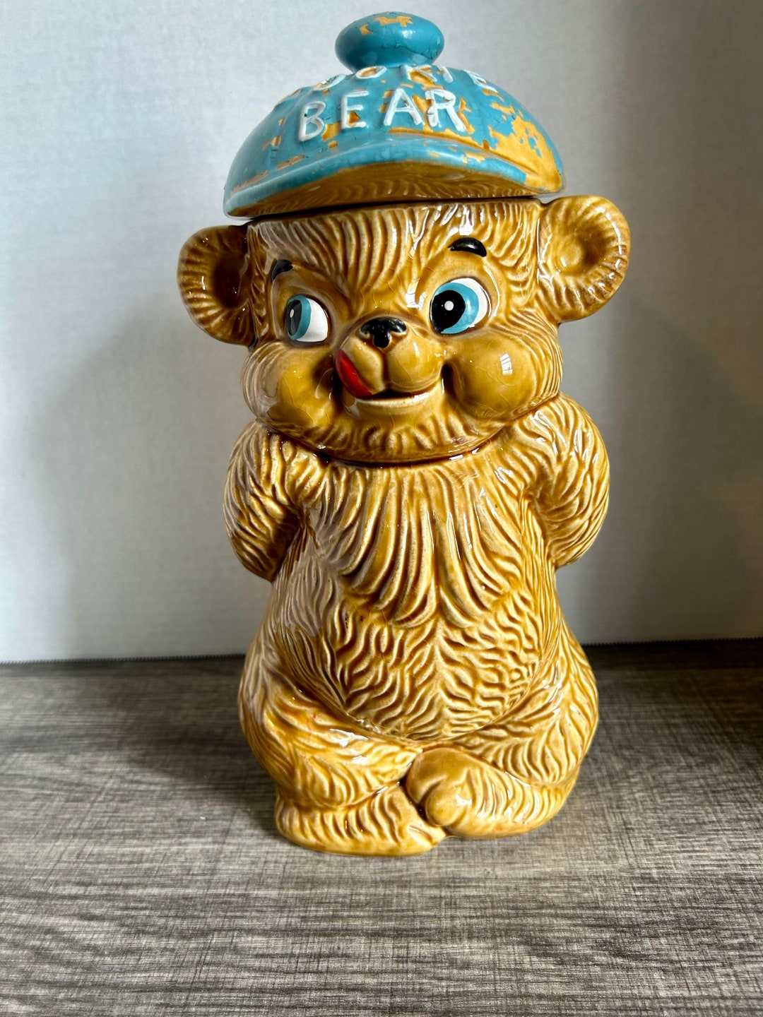 Rare Bear Cookie Jar cookie Bear With Blue Baseball Cap - Etsy