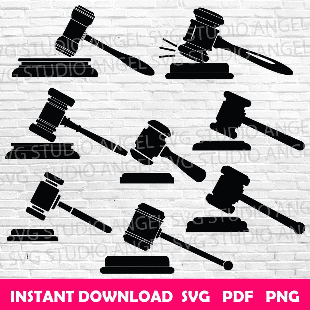 Justice Gavel SVG Bundle: Hammer Silhouette Vector Clipart (digital ...
