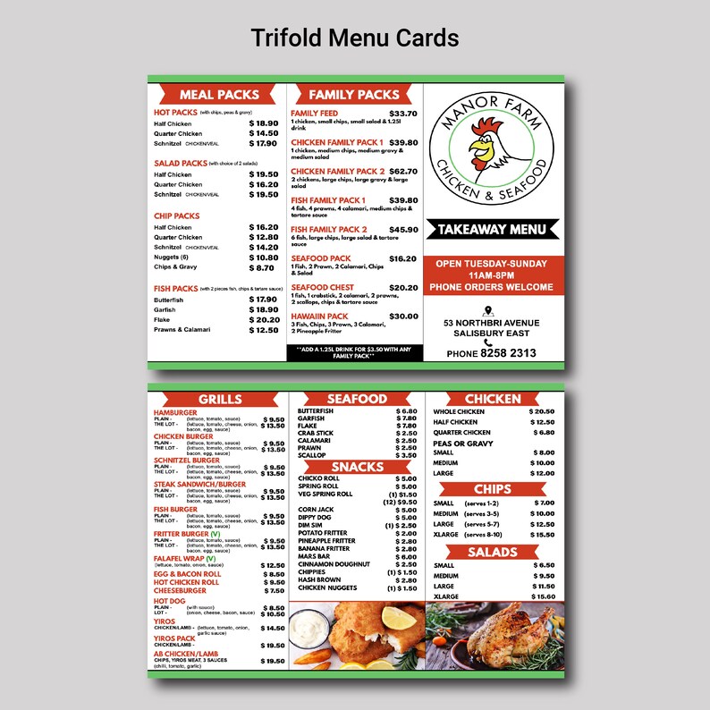 Custom Food Menu Design Restaurant Menu Brochure Trifold Menu - Etsy