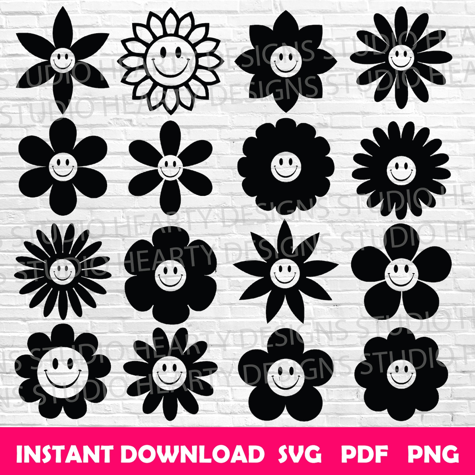 Happy Face Flower Svg Flower Smile Face Svg Smiling Flower Face Svg ...