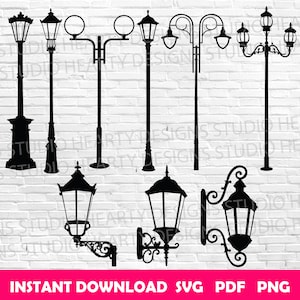 Lamp Post SVG Bundle: Street & Garden Light Clipart (digital Download ...