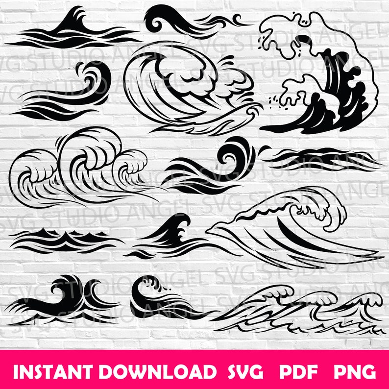 Water Waves Vector Clipart: Ocean & River Designs (SVG, PDF, PNG ...