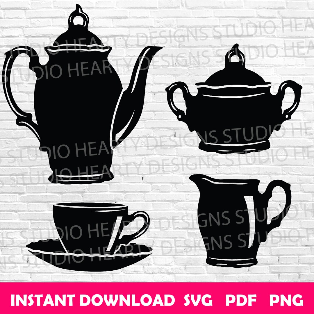 Tea Set SVG: Teapot, Sugar Pot, Milk Cup, Cup (digital Download) - Etsy