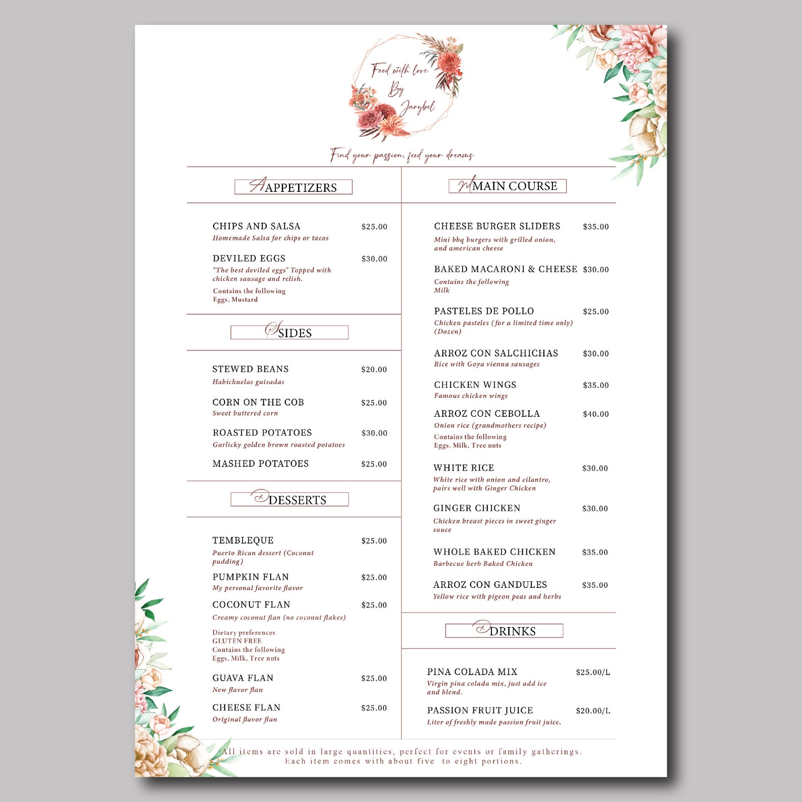 Custom Food Menu Custom Restaurant Menu Custom Bakery Menu - Etsy