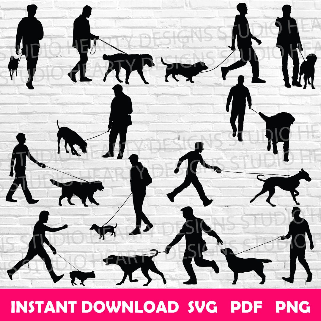 Man Walking Dog SVG Bundle: Cut Files for Cricut Silhouette (digital ...