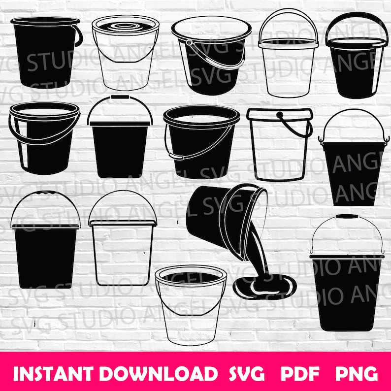 Bucket SVG Bundle: Water Bucket Clipart, Cut Files (digital Download ...