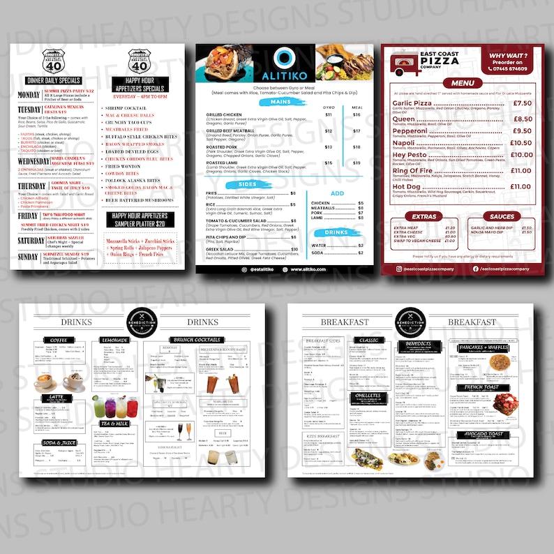 Custom Food Menu Custom Restaurant Menu Custom Bakery Menu Custom Cafe ...