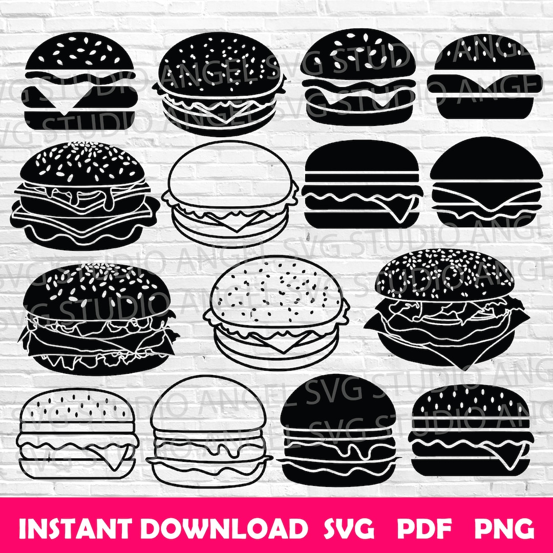 Burger SVG Bundle, Hamburger Cut Files for Silhouette (digital Download ...