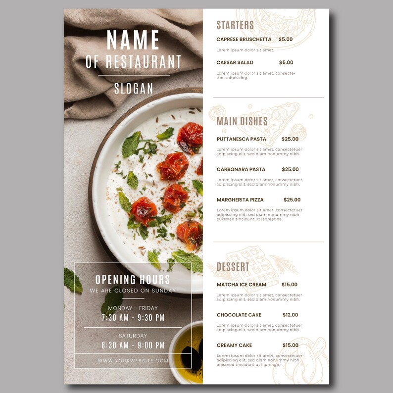 Custom Food Menu Custom Restaurant Menu Custom Bakery Menu - Etsy