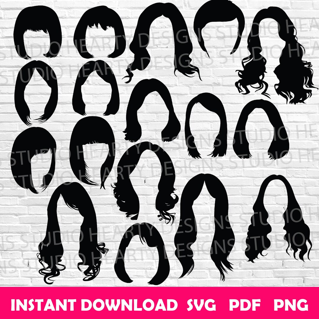 Woman Hairstyle SVG Bundle: Hair Wig Silhouette, Cricut Ready (digital ...