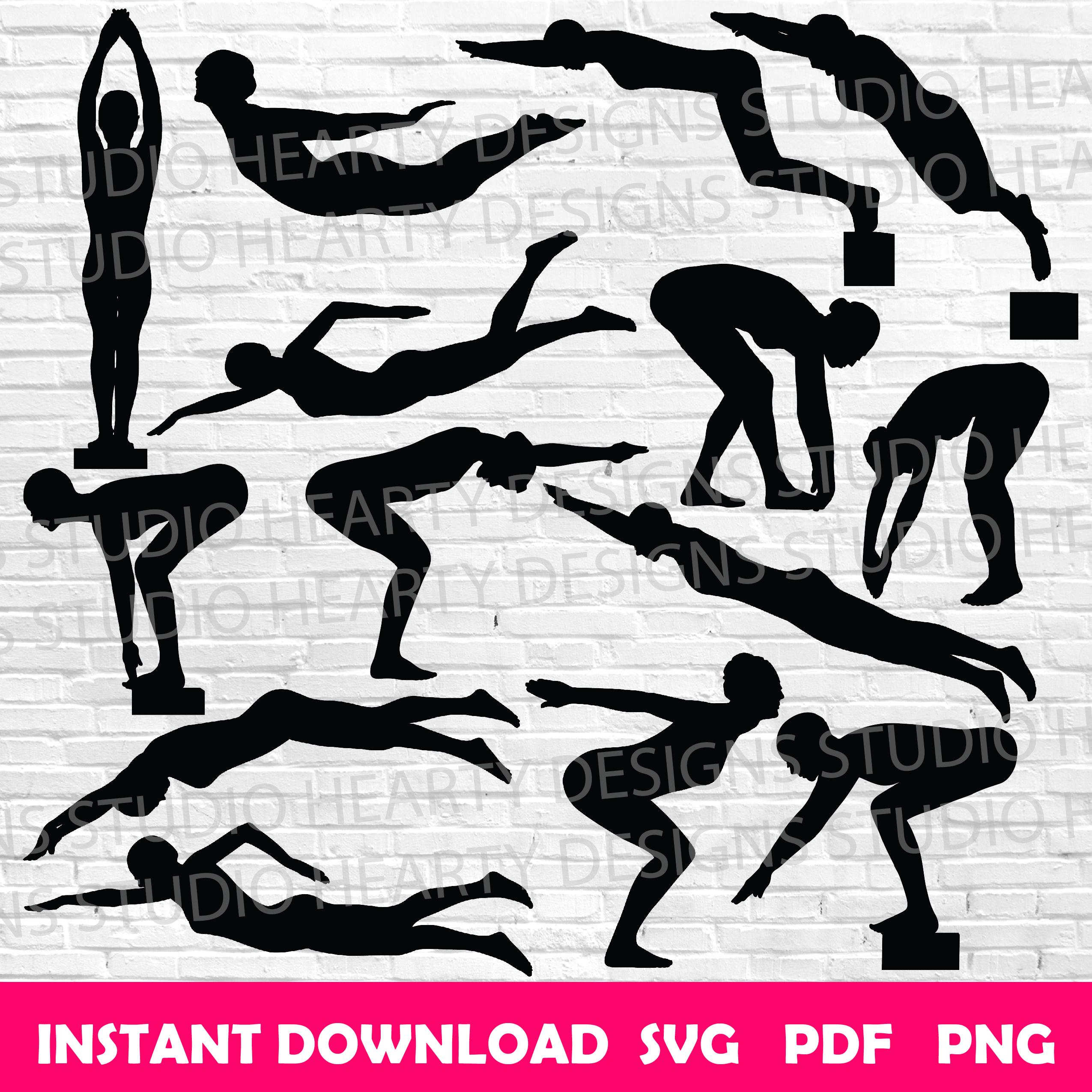 Female Swimmer SVG Bundle: Woman Swimmer Silhouette (digital Download ...