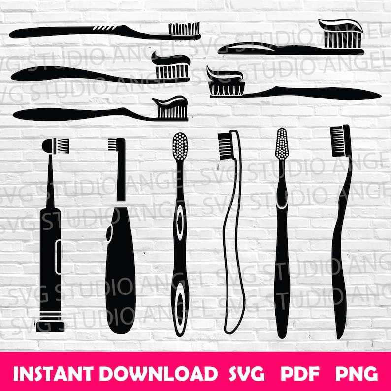 Toothbrush SVG Bundle: Cut Files for Cricut Silhouette (digital ...