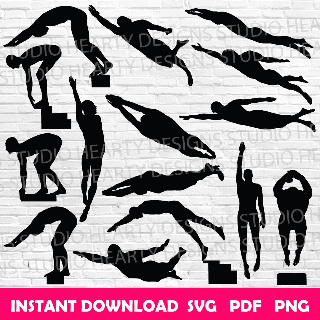Male Swimmer SVG Bundle: Silhouette, Cricut, PDF, PNG (digital Download ...