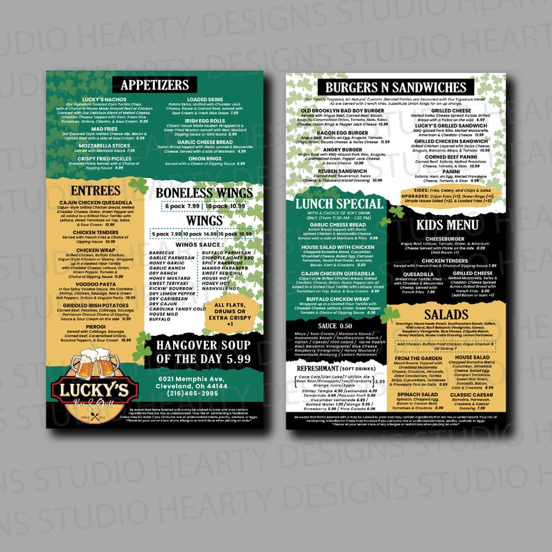 Custom Food Menu Custom Restaurant Menu Custom Bakery Menu Custom Cafe ...