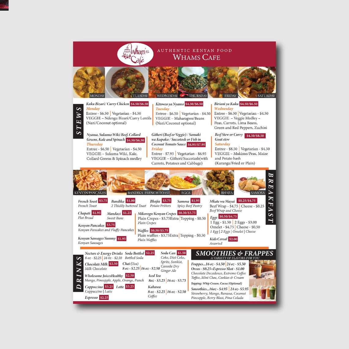 Custom Food Menu Custom Restaurant Menu Custom Bakery Menu - Etsy