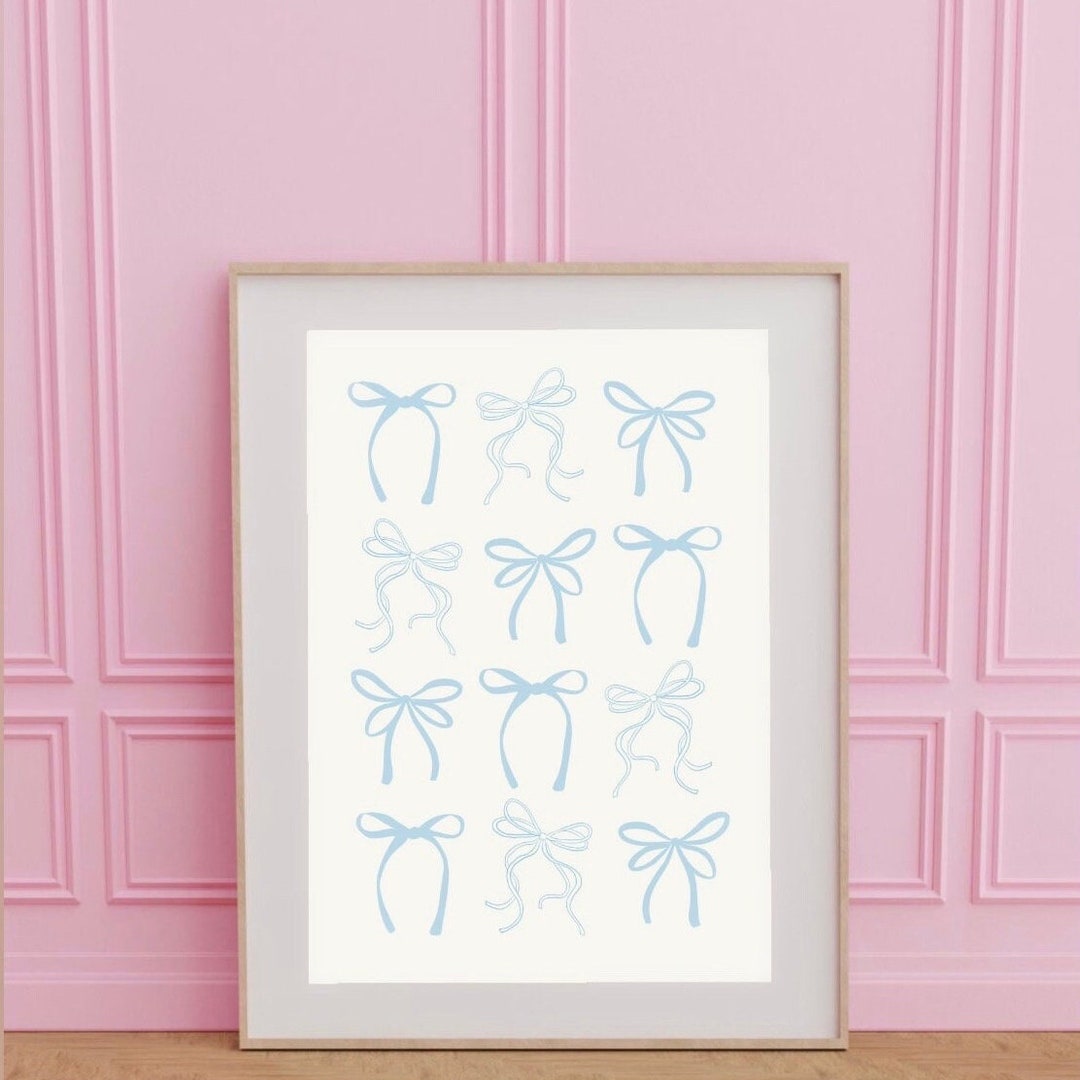 Coquette Bow Art Print | LDR Aesthetic Poster | Baby Blue Ribbons ...