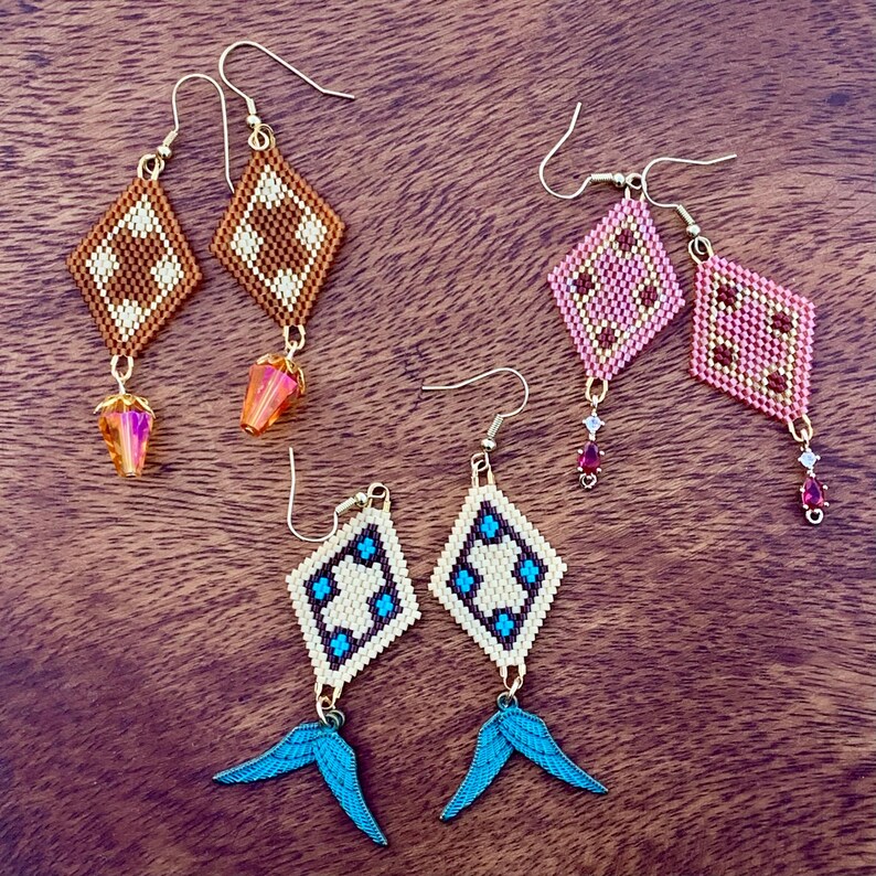 Handmade Native American Diamond Shape Beaded Earrings With Dangling ...