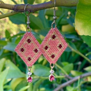 Handmade Native American Diamond Shape Beaded Earrings With Dangling ...