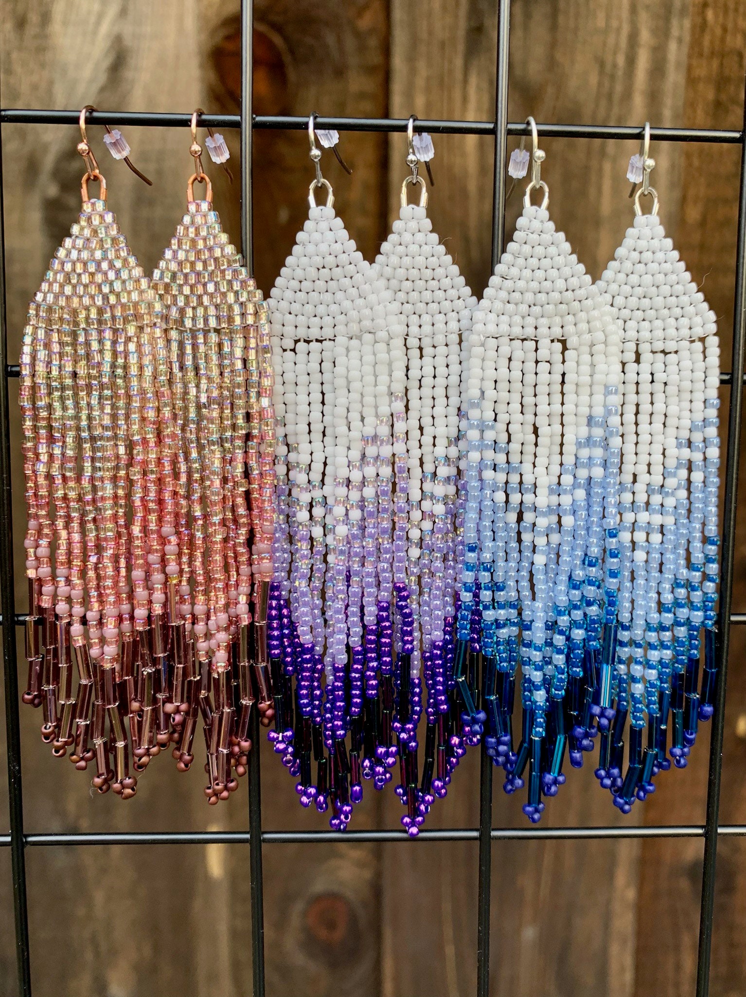 Hand Beaded Authentic Native American Fringe Earrings, Ombré, Tapered ...