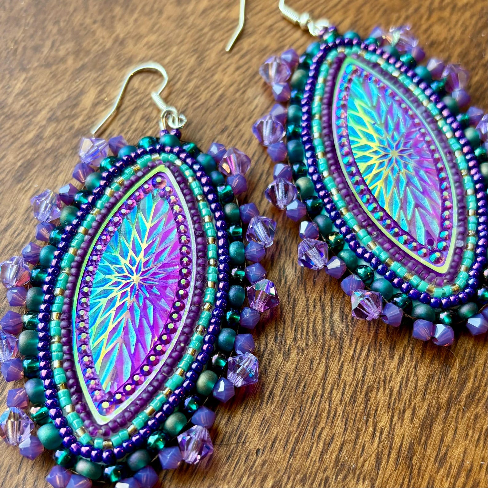 Hand-embroidered Beaded Earrings With Center Cabochon — Various Styles ...