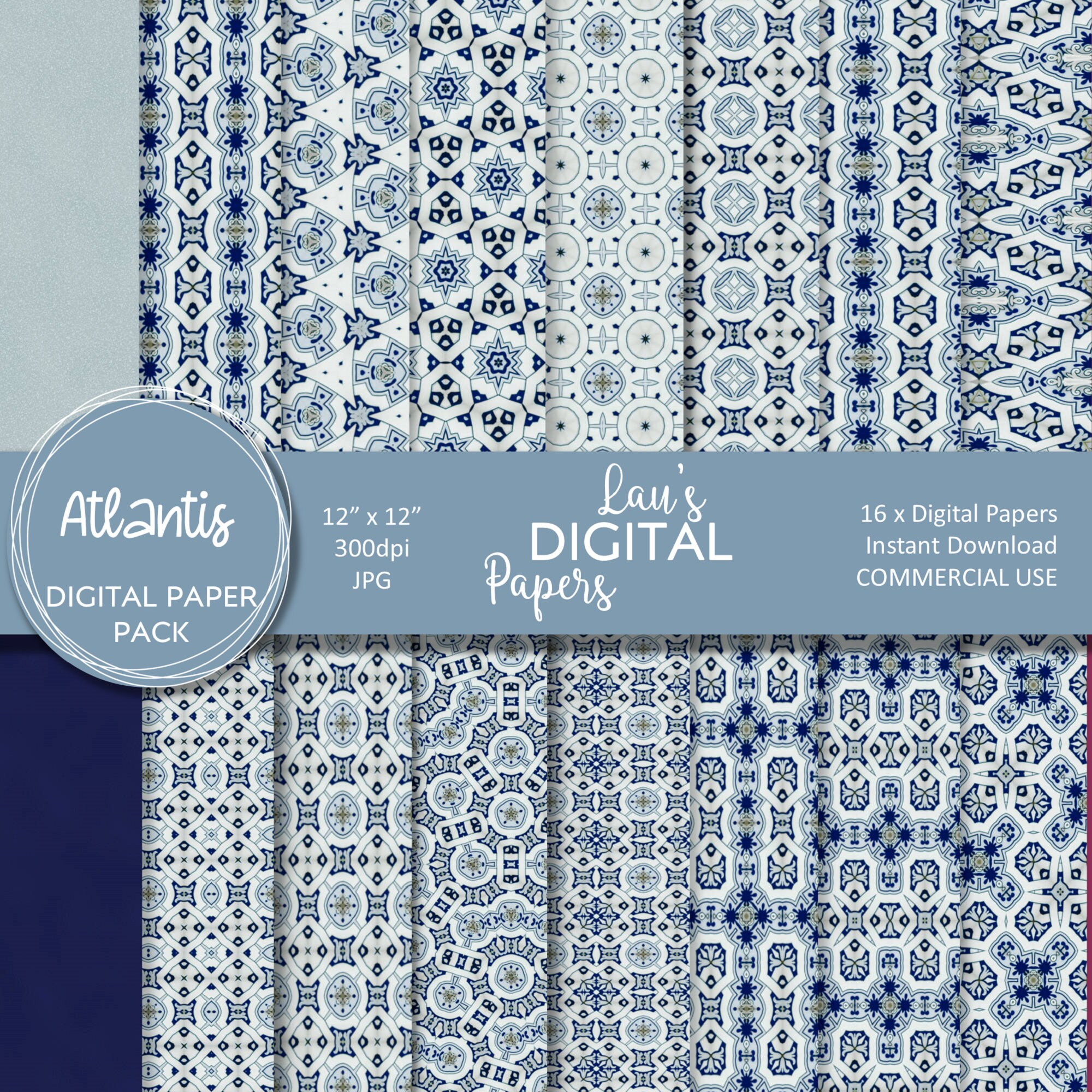 Digital Paper Pack, Atlantis, Blue and Gray, Scrapbooking Paper, POD ...
