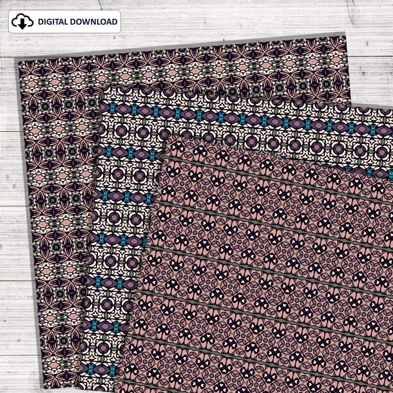Digital Paper Pack, Purple Tribal Design, Mexican Design, Aztec Art ...