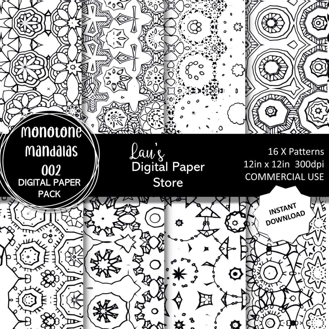 Mandala Coloring Page, Mandala Art, Digital Paper Pack, Mandala ...