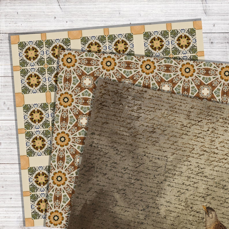 Digital Paper Pack, Vintage Bird, Vintage Map, Tile Patterns, Digital ...